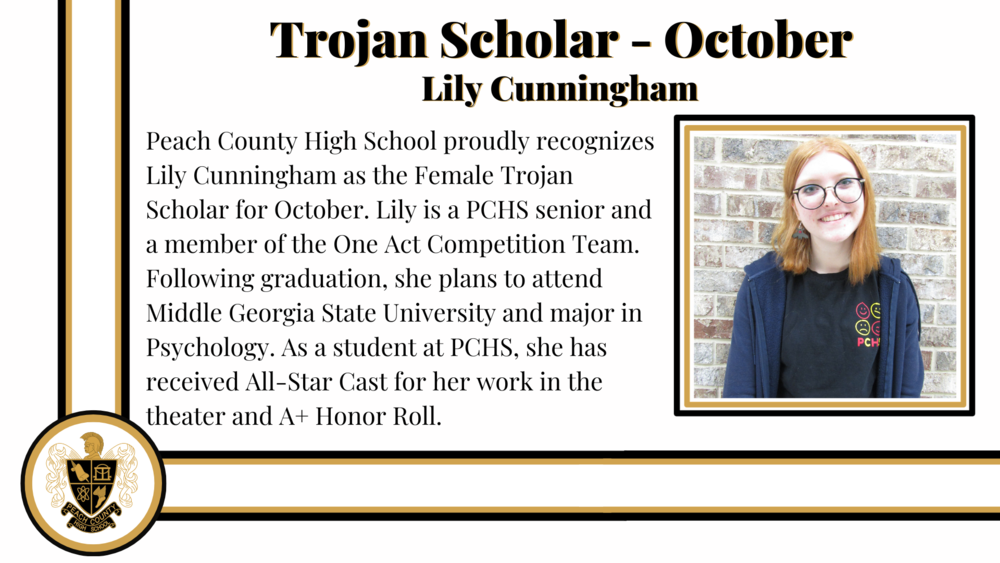 Lily Cunningham Named Trojan Scholar for October | Peach County High School